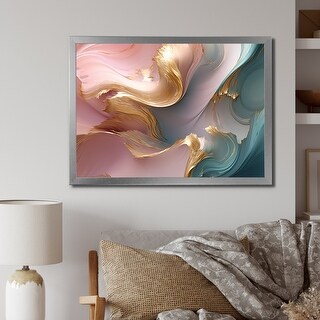 Designart "Delicate Wave Symphony Liquid Gold Pink Blue" Abstract ...